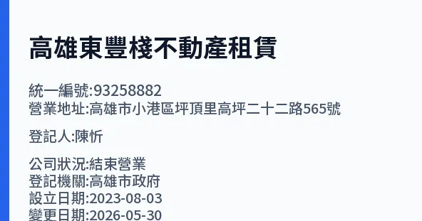 高雄東豐棧不動產租賃的照片-統編 93258882(高雄市) 公司登記資料與營業項目詳細圖表