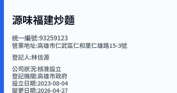源味福建炒麵的照片-統編 93259123(高雄市) 公司登記資料與營業項目詳細圖表