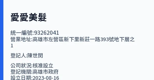 愛愛美髮的照片-統編 93262041(高雄市) 公司登記資料與營業項目詳細圖表