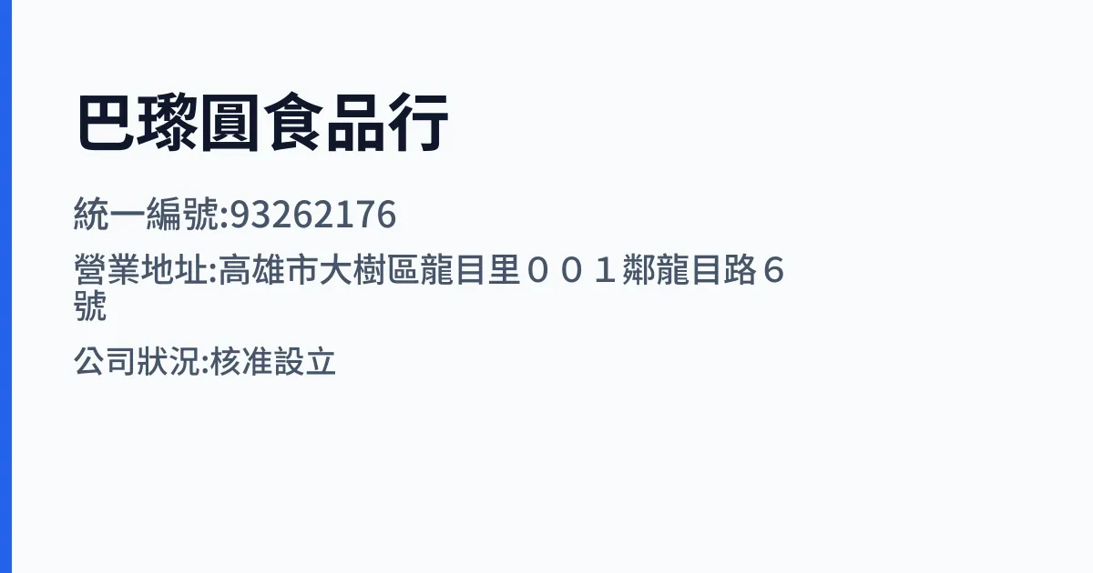 巴瓈圓食品行 - 統編 93262176（高雄市） 公司登記資料與營業項目詳細圖表