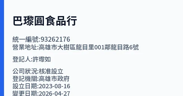 巴瓈圓食品行的照片-統編 93262176(高雄市) 公司登記資料與營業項目詳細圖表