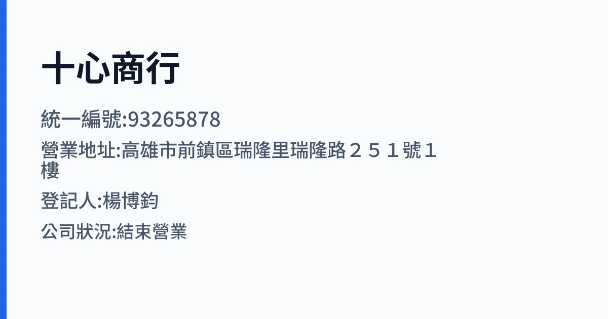 十心商行 - 統編 93265878(高雄市) 公司登記資料與營業項目詳細圖表