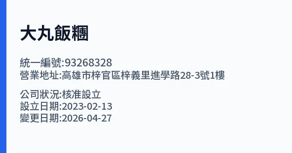 大丸飯糰的照片-統編 93268328(高雄市) 公司登記資料與營業項目詳細圖表