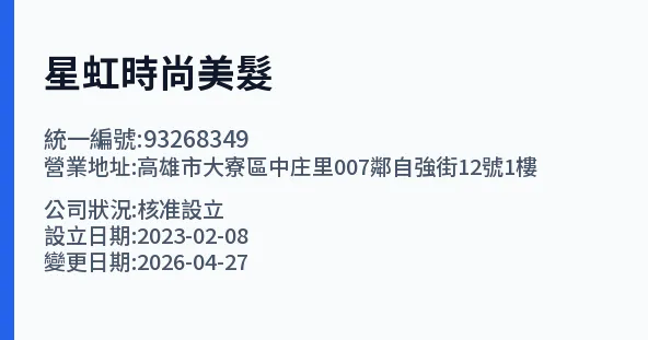 星虹時尚美髮的照片-統編 93268349(高雄市) 公司登記資料與營業項目詳細圖表