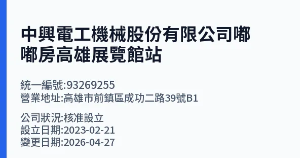 中興電工機械股份有限公司嘟嘟房高雄展覽館站的照片-統編 93269255(高雄市) 公司登記資料與營業項目詳細圖表