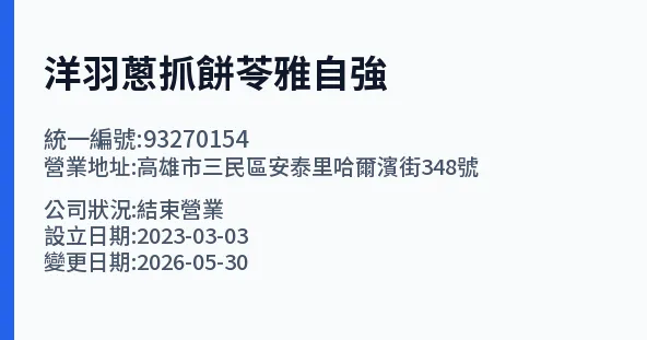 洋羽蔥抓餅苓雅自強的照片-統編 93270154(高雄市) 公司登記資料與營業項目詳細圖表