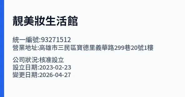 靚美妝生活館的照片-統編 93271512(高雄市) 公司登記資料與營業項目詳細圖表