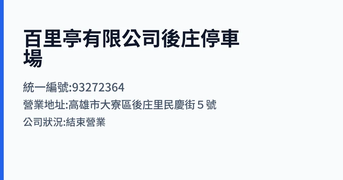 百里亭有限公司後庄停車場 - 統編 93272364(高雄市) 公司登記資料與營業項目詳細圖表