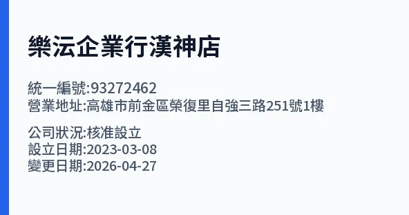 樂沄企業行漢神店的照片-統編 93272462(高雄市) 公司登記資料與營業項目詳細圖表