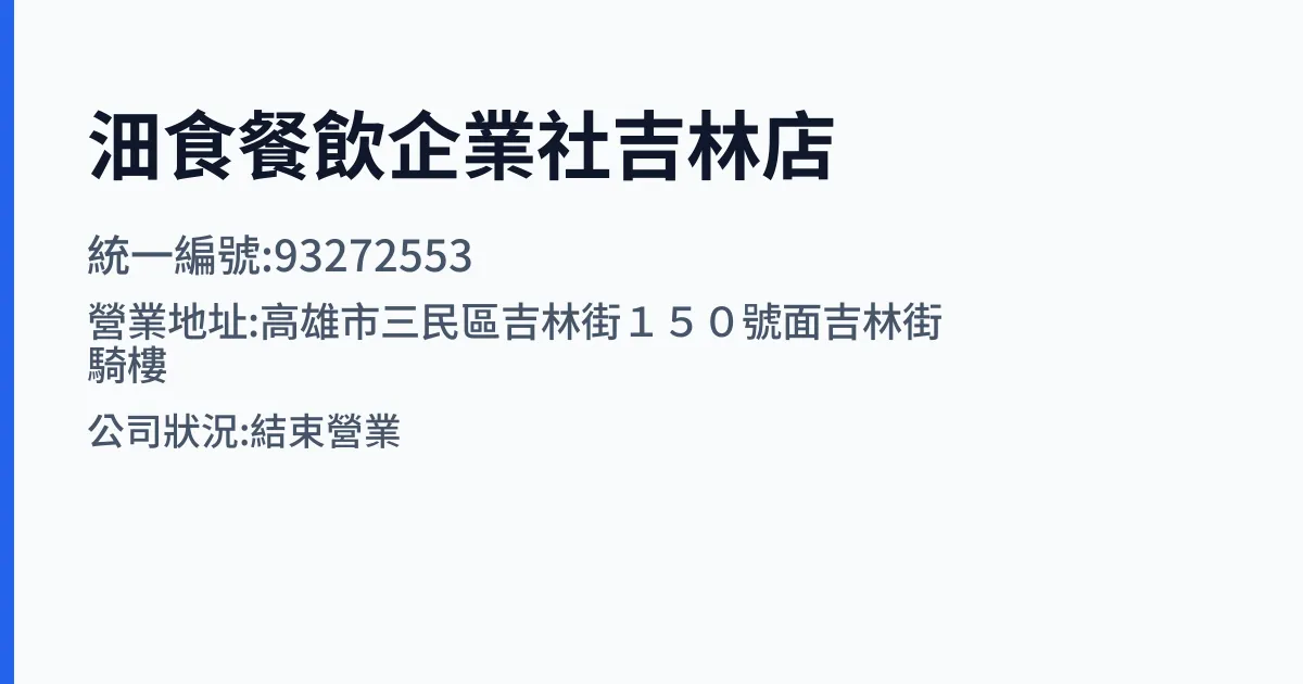 沺食餐飲企業社吉林店 - 統編 93272553(高雄市) 公司登記資料與營業項目詳細圖表