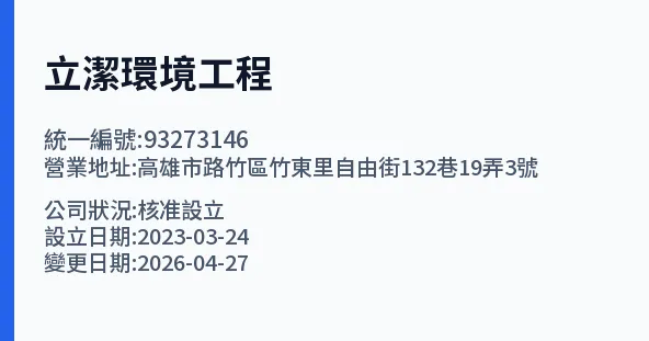 立潔環境工程的照片-統編 93273146(高雄市) 公司登記資料與營業項目詳細圖表