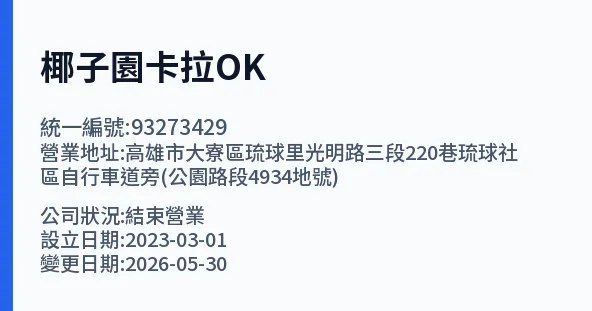 椰子園卡拉OK的照片-統編 93273429(高雄市) 公司登記資料與營業項目詳細圖表