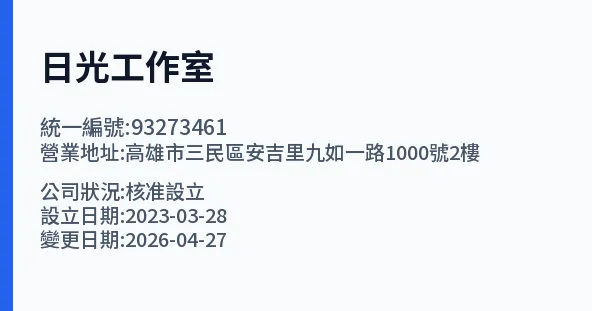 日光工作室的照片-統編 93273461(高雄市) 公司登記資料與營業項目詳細圖表