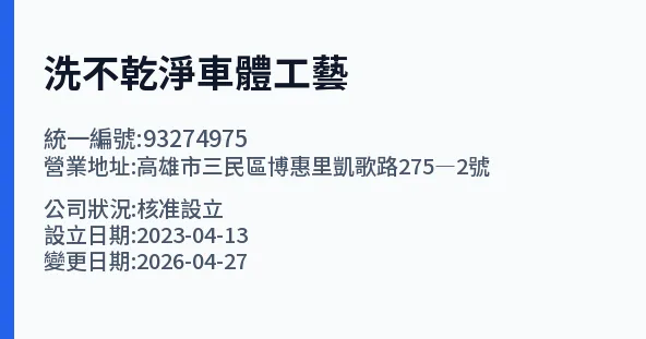 洗不乾淨車體工藝的照片-統編 93274975(高雄市) 公司登記資料與營業項目詳細圖表