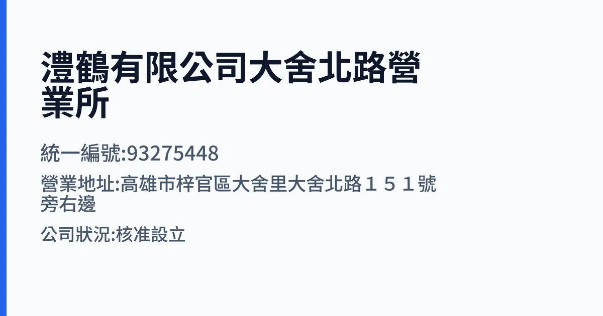 澧鶴有限公司大舍北路營業所 - 統編 93275448（高雄市） 公司登記資料與營業項目詳細圖表