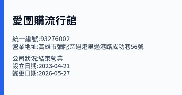 愛團購流行館的照片-統編 93276002(高雄市) 公司登記資料與營業項目詳細圖表