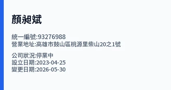 顏昶斌的照片-統編 93276988(高雄市) 公司登記資料與營業項目詳細圖表