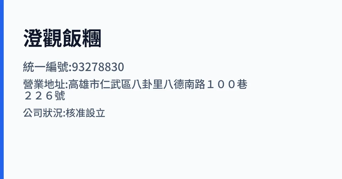 澄觀飯糰 - 統編 93278830(高雄市) 公司登記資料與營業項目詳細圖表