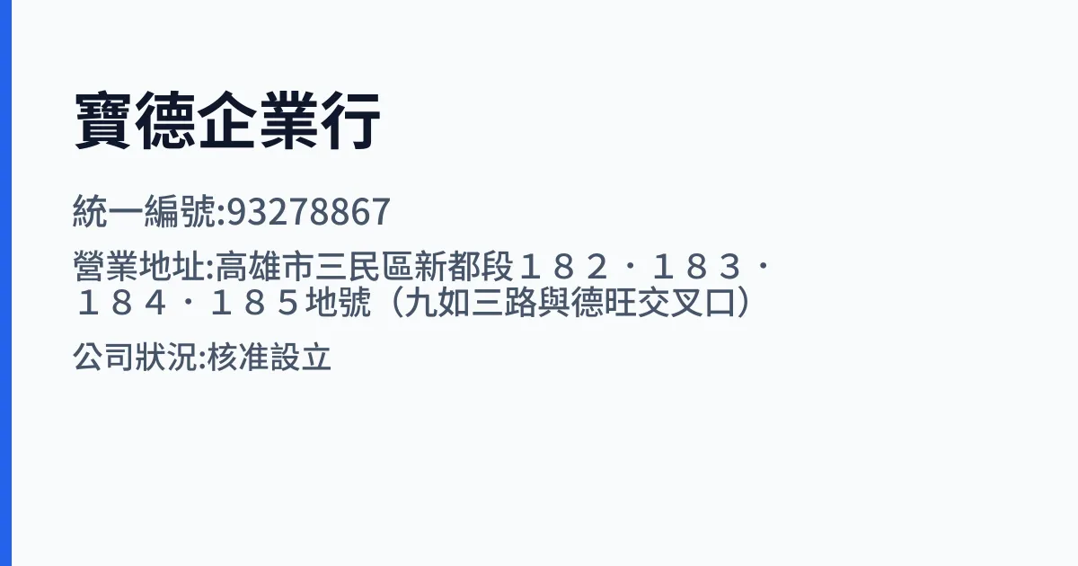 寶德企業行 - 統編 93278867(高雄市) 公司登記資料與營業項目詳細圖表