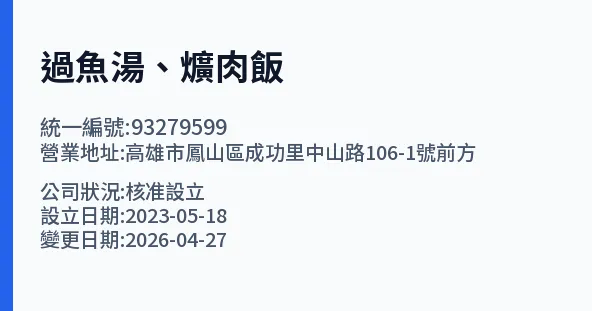 過魚湯、爌肉飯的照片-統編 93279599(高雄市) 公司登記資料與營業項目詳細圖表