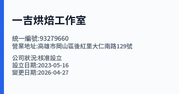 一吉烘焙工作室的照片-統編 93279660(高雄市) 公司登記資料與營業項目詳細圖表