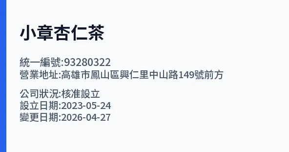 小章杏仁茶的照片-統編 93280322(高雄市) 公司登記資料與營業項目詳細圖表