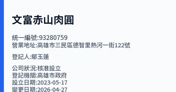 文富赤山肉圓的照片-統編 93280759(高雄市) 公司登記資料與營業項目詳細圖表
