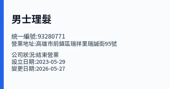 男士理髮的照片-統編 93280771(高雄市) 公司登記資料與營業項目詳細圖表