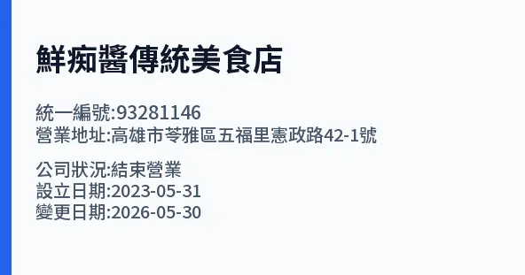 鮮痴醬傳統美食店的照片-統編 93281146(高雄市) 公司登記資料與營業項目詳細圖表
