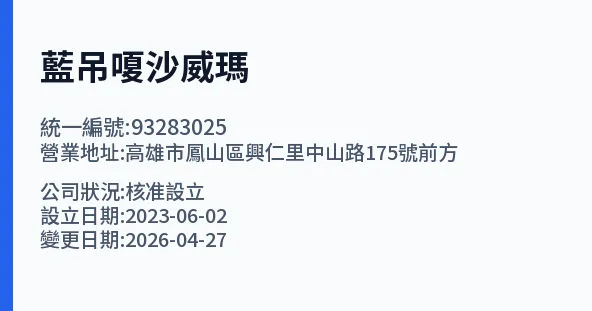 藍吊嗄沙威瑪的照片-統編 93283025(高雄市) 公司登記資料與營業項目詳細圖表