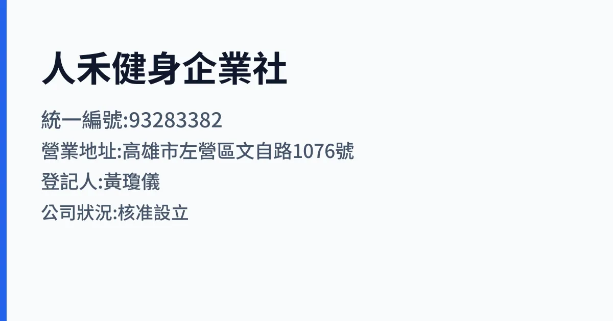 人禾健身企業社 - 統編 93283382(高雄市) 公司登記資料與營業項目詳細圖表