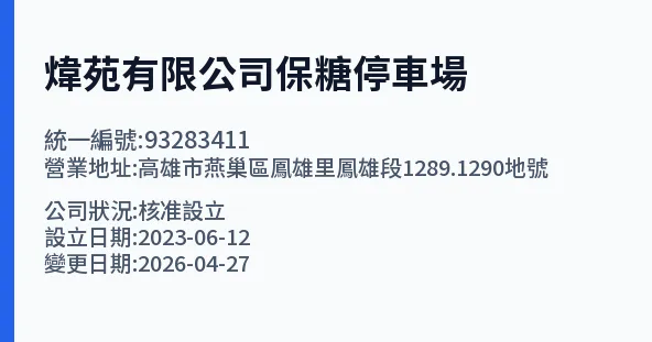 煒苑有限公司保糖停車場的照片-統編 93283411(高雄市) 公司登記資料與營業項目詳細圖表
