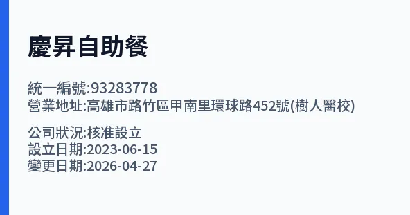慶昇自助餐的照片-統編 93283778(高雄市) 公司登記資料與營業項目詳細圖表