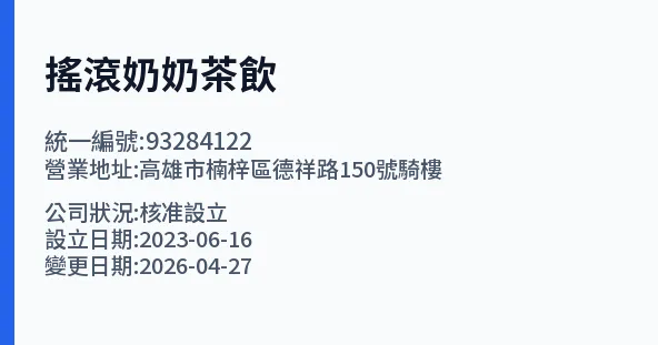 搖滾奶奶茶飲的照片-統編 93284122(高雄市) 公司登記資料與營業項目詳細圖表