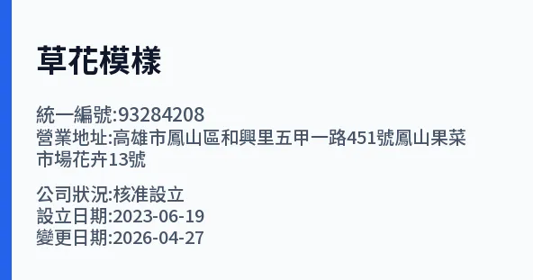 草花模樣的照片-統編 93284208(高雄市) 公司登記資料與營業項目詳細圖表