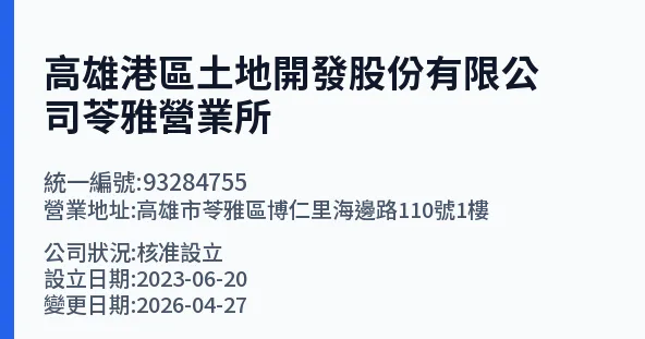 高雄港區土地開發股份有限公司苓雅營業所的照片-統編 93284755(高雄市) 公司登記資料與營業項目詳細圖表