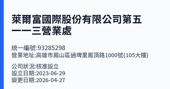 萊爾富國際股份有限公司第五一一三營業處的照片-統編 93285298(高雄市) 公司登記資料與營業項目詳細圖表