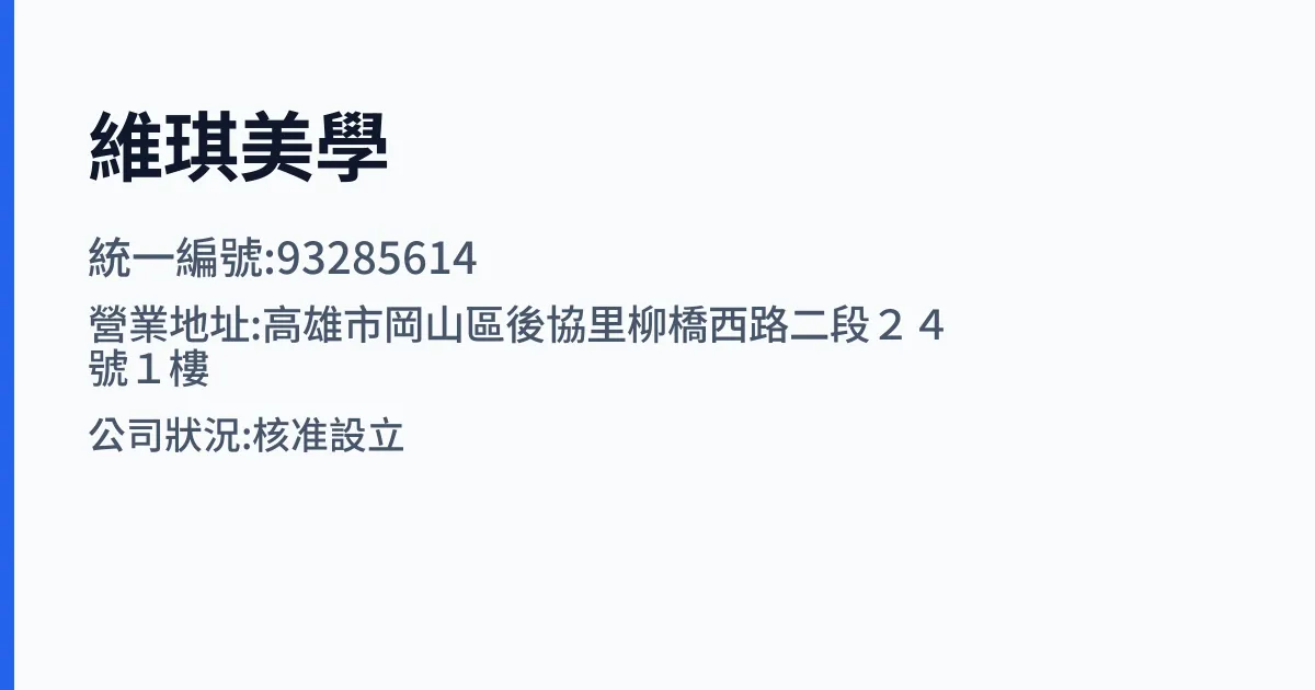 維琪美學 - 統編 93285614(高雄市) 公司登記資料與營業項目詳細圖表