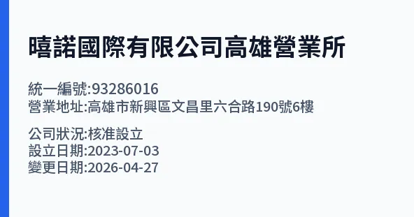 暿諾國際有限公司高雄營業所的照片-統編 93286016(高雄市) 公司登記資料與營業項目詳細圖表