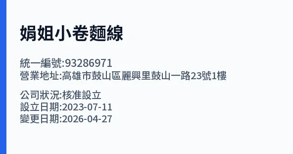 娟姐小卷麵線的照片-統編 93286971(高雄市) 公司登記資料與營業項目詳細圖表