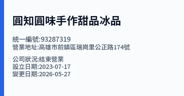 圓知圓味手作甜品冰品的照片-統編 93287319(高雄市) 公司登記資料與營業項目詳細圖表