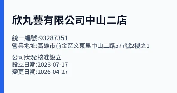 欣丸藝有限公司中山二店的照片-統編 93287351(高雄市) 公司登記資料與營業項目詳細圖表