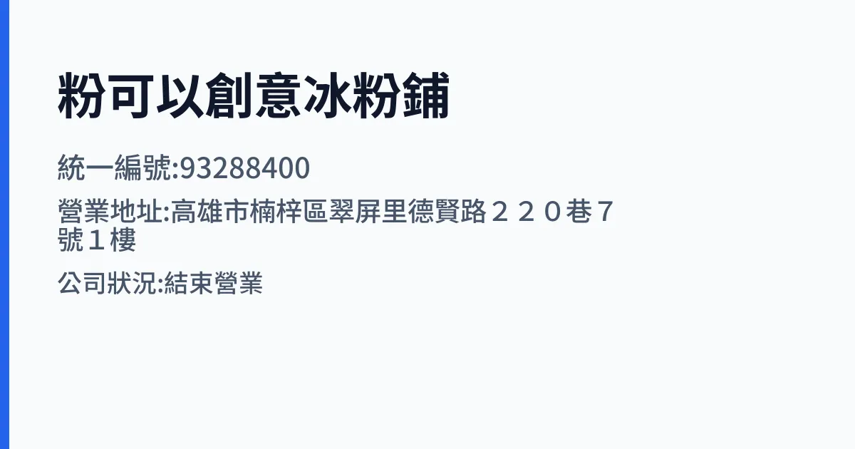 粉可以創意冰粉鋪 - 統編 93288400(高雄市) 公司登記資料與營業項目詳細圖表
