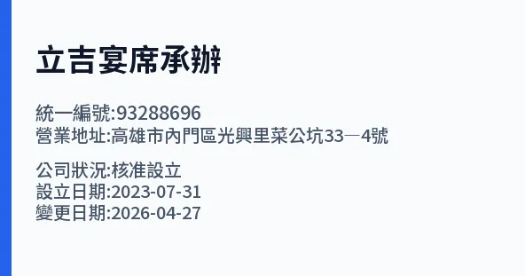 立吉宴席承辦的照片-統編 93288696(高雄市) 公司登記資料與營業項目詳細圖表