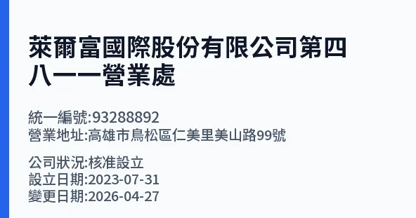 萊爾富國際股份有限公司第四八一一營業處的照片-統編 93288892(高雄市) 公司登記資料與營業項目詳細圖表