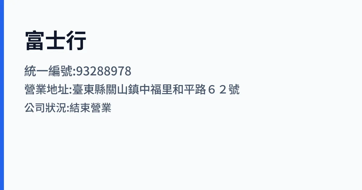 富士行 - 統編 93288978(臺東縣) 公司登記資料與營業項目詳細圖表