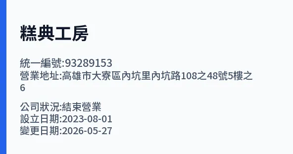 糕典工房的照片-統編 93289153(高雄市) 公司登記資料與營業項目詳細圖表