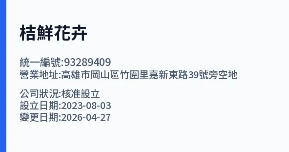 桔鮮花卉的照片-統編 93289409(高雄市) 公司登記資料與營業項目詳細圖表