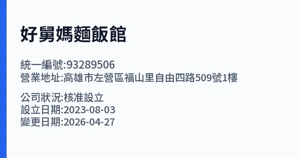 好舅媽麵飯館的照片-統編 93289506(高雄市) 公司登記資料與營業項目詳細圖表