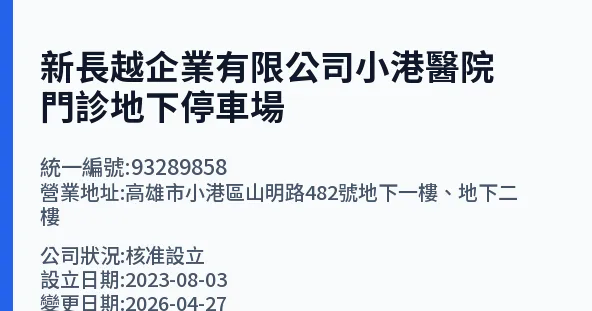 新長越企業有限公司小港醫院門診地下停車場的照片-統編 93289858(高雄市) 公司登記資料與營業項目詳細圖表